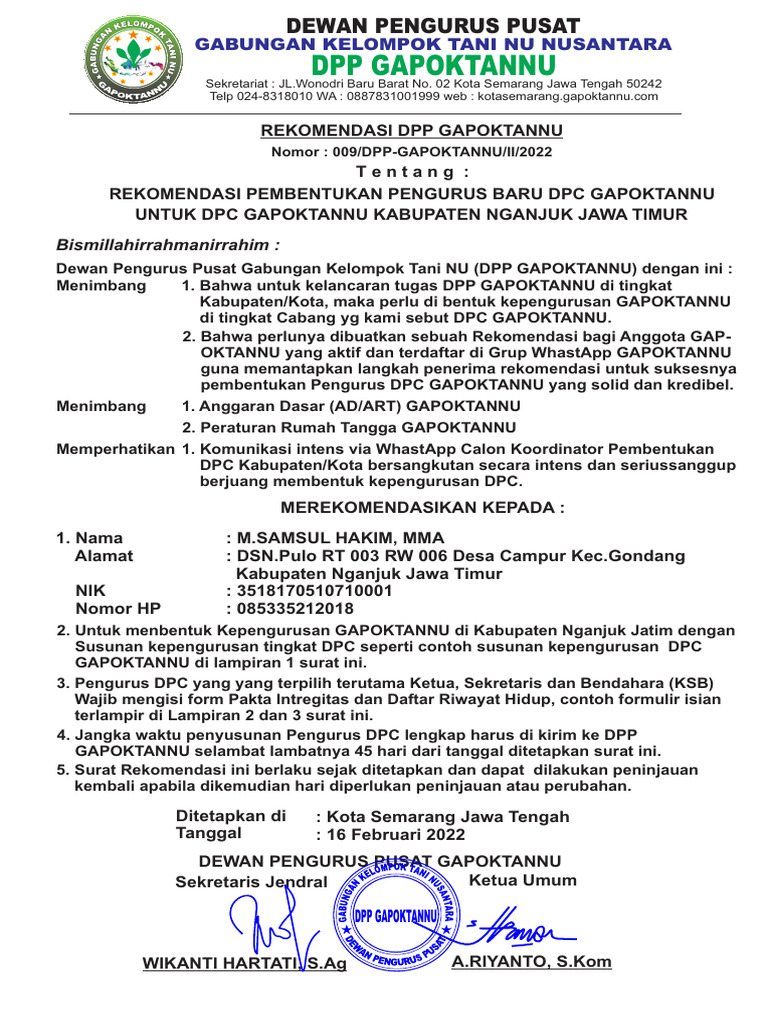 Rekom DPC Nganjuk Jatim | PDF