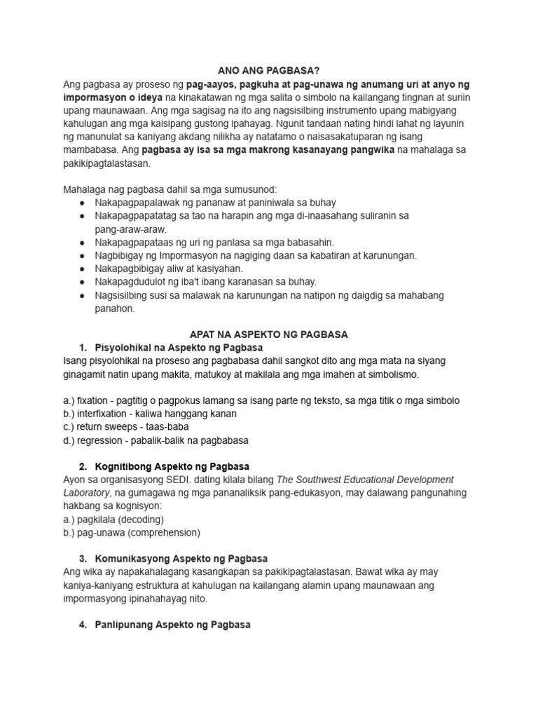 Pagbasa at Pagsusuri NG Teksto Tungo Sa Pananaliksik Reviewer | PDF