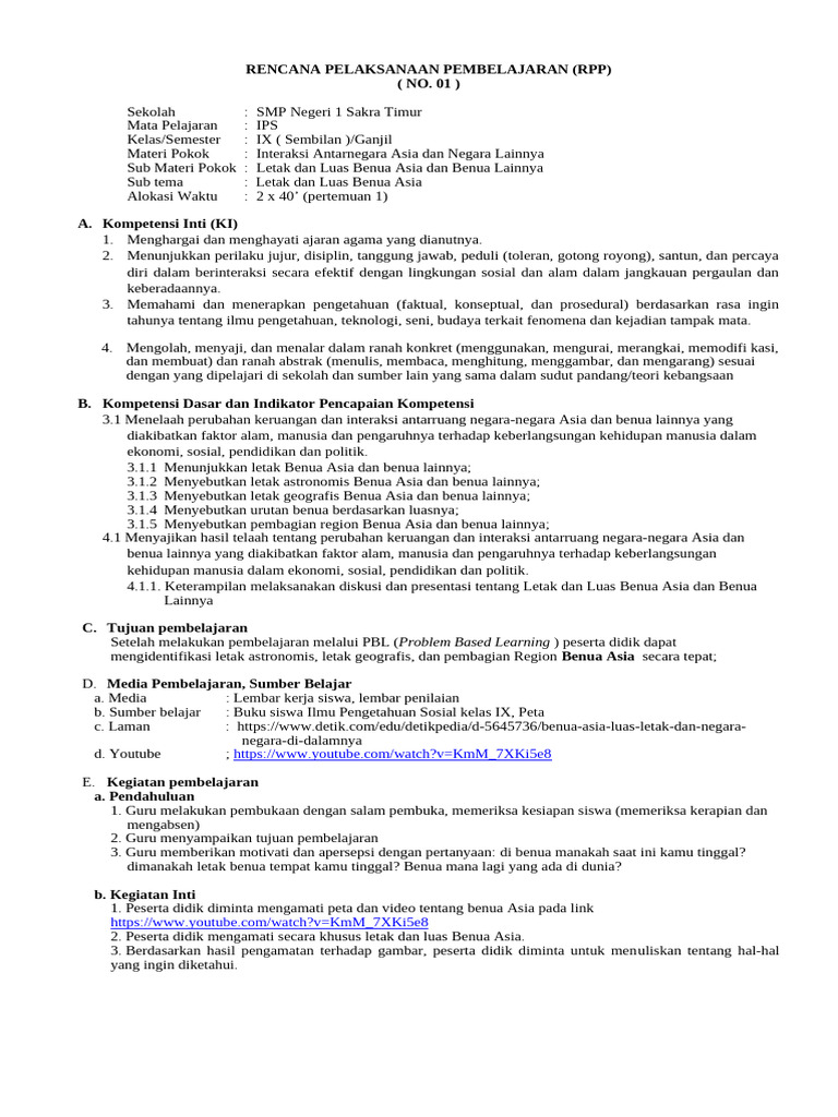 RPP IPS Kelas 9 Semester Ganjil | PDF