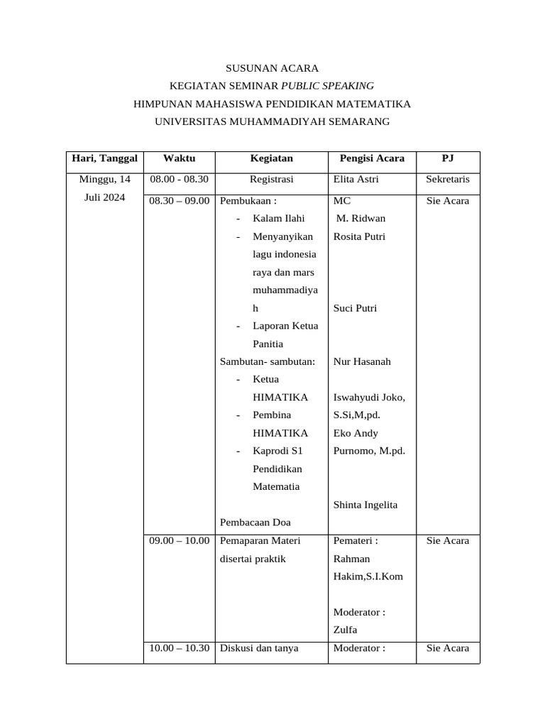 RUNDOWN SEMINAR NASIONAL | PDF