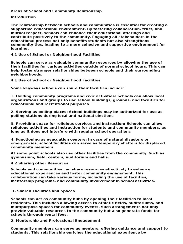 Areas of School and Community Relationship Hand Outs | PDF