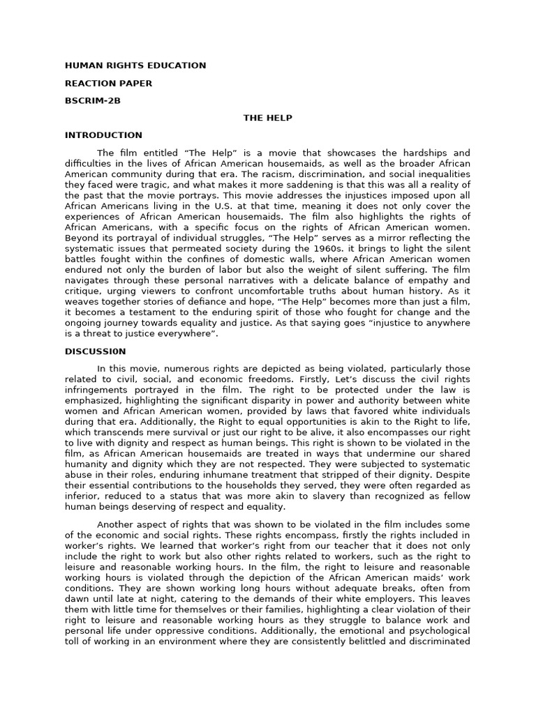 Human Rights Education Reaction Paper | PDF