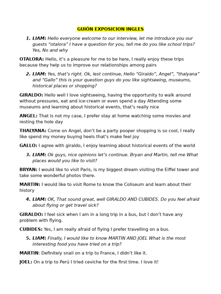 Guión Exposicion Ingles | PDF