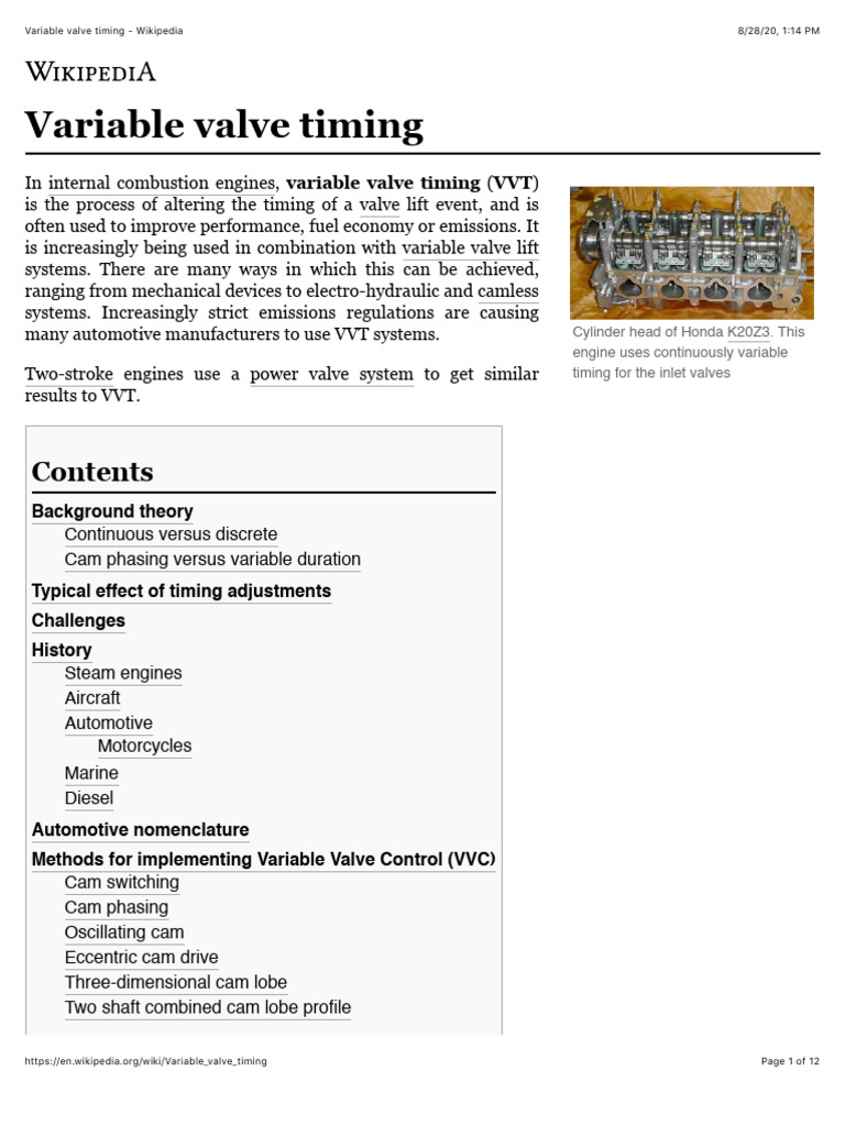Variable Valve Timing - Wikipedia | PDF