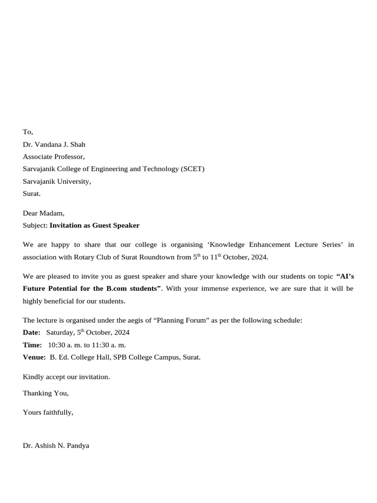 1. Invitation Letter of Dr. Vandana Shah | PDF