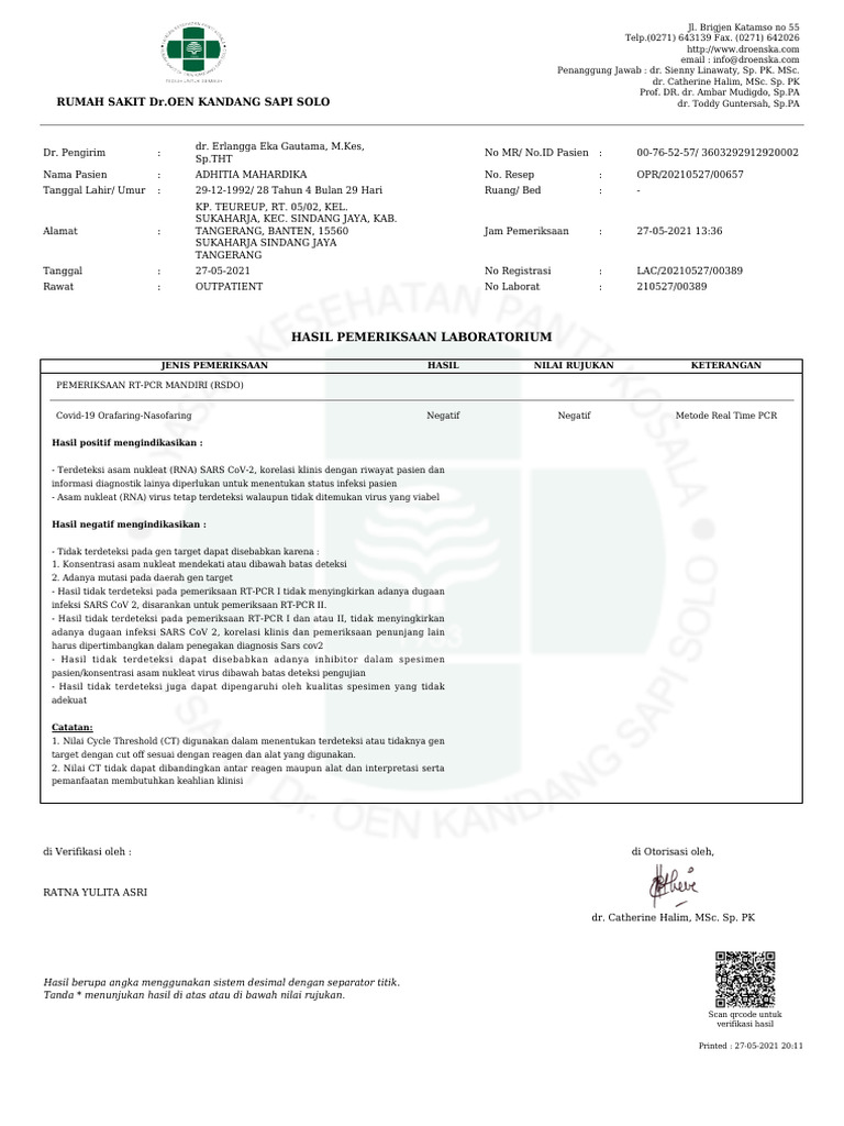 Hasil Swab PCR | PDF