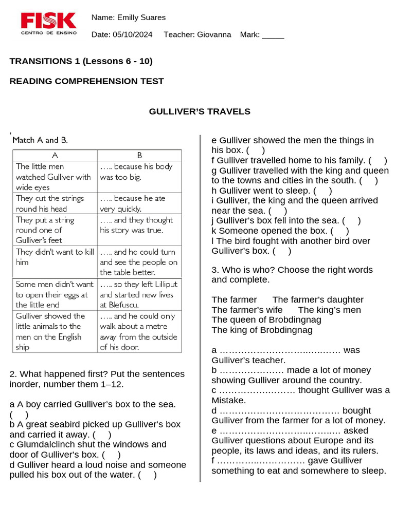 Transitions 1 - Lessons 6 - 10 - Exercises | PDF