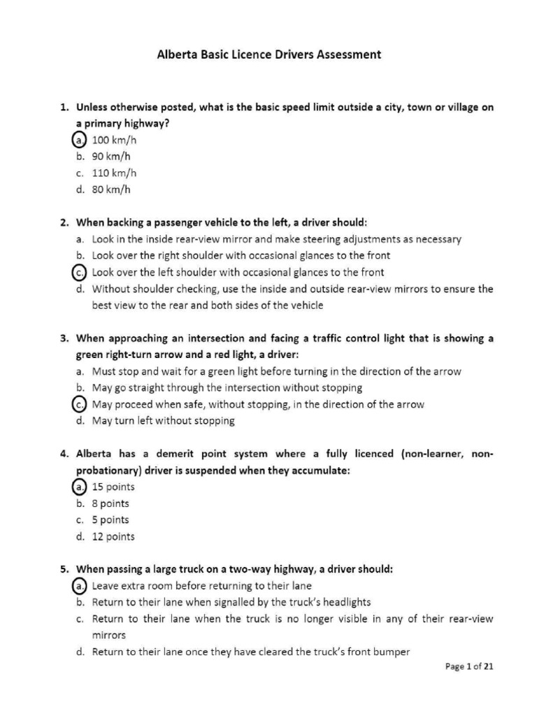 Alberta Basic Licence Drivers Assessment 240327 160933 | PDF