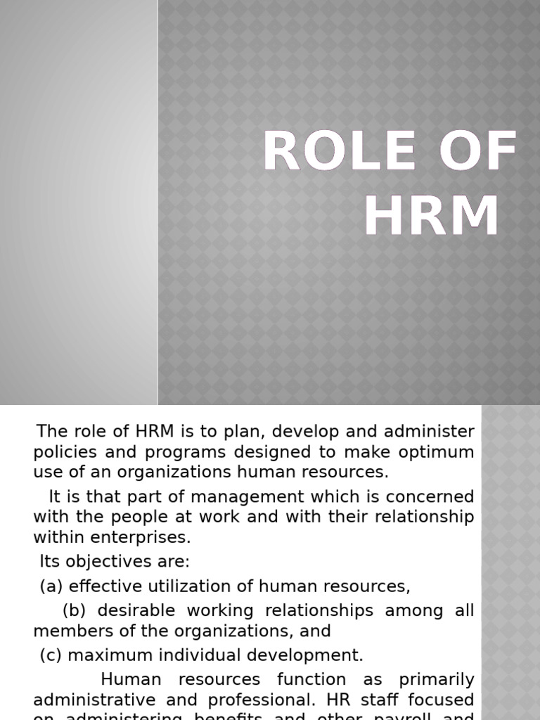 Role of HRM | PDF