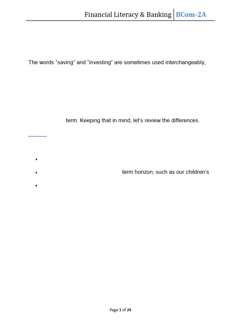 Financial Literacy & Banking - UNIT-1 for WEB | PDF