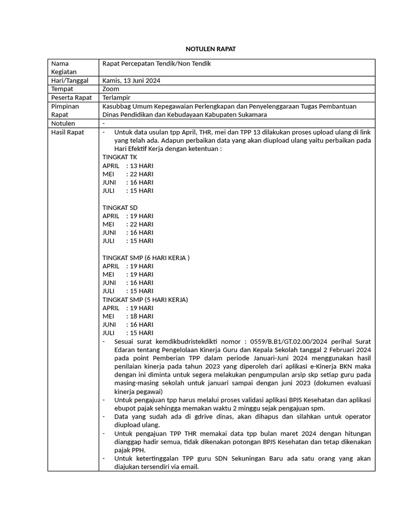 Notulen Rapat Zoom | PDF
