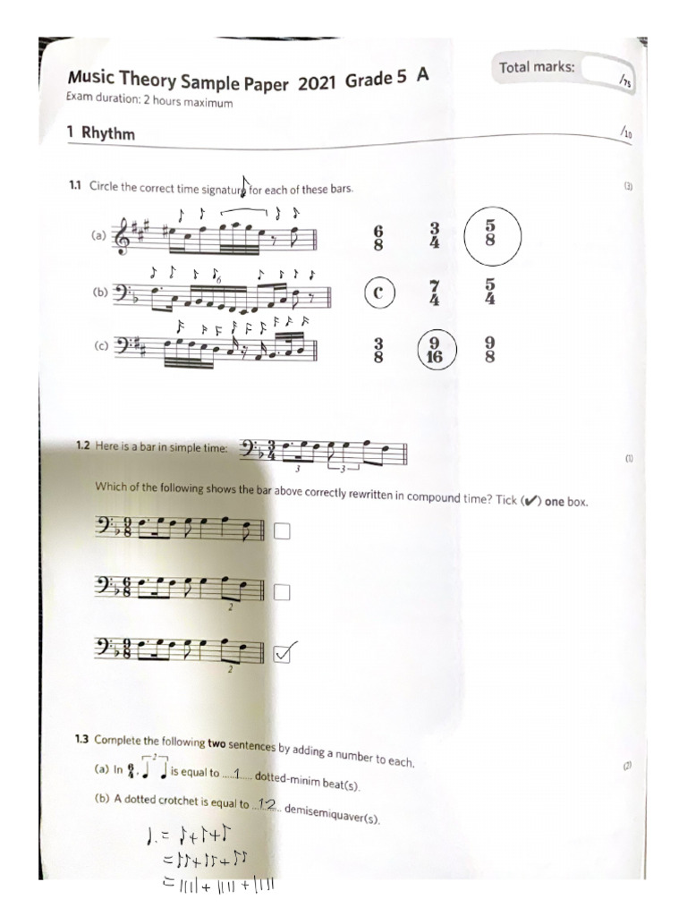 Music Theory Sample Paper 2021 Grade 5 A | PDF