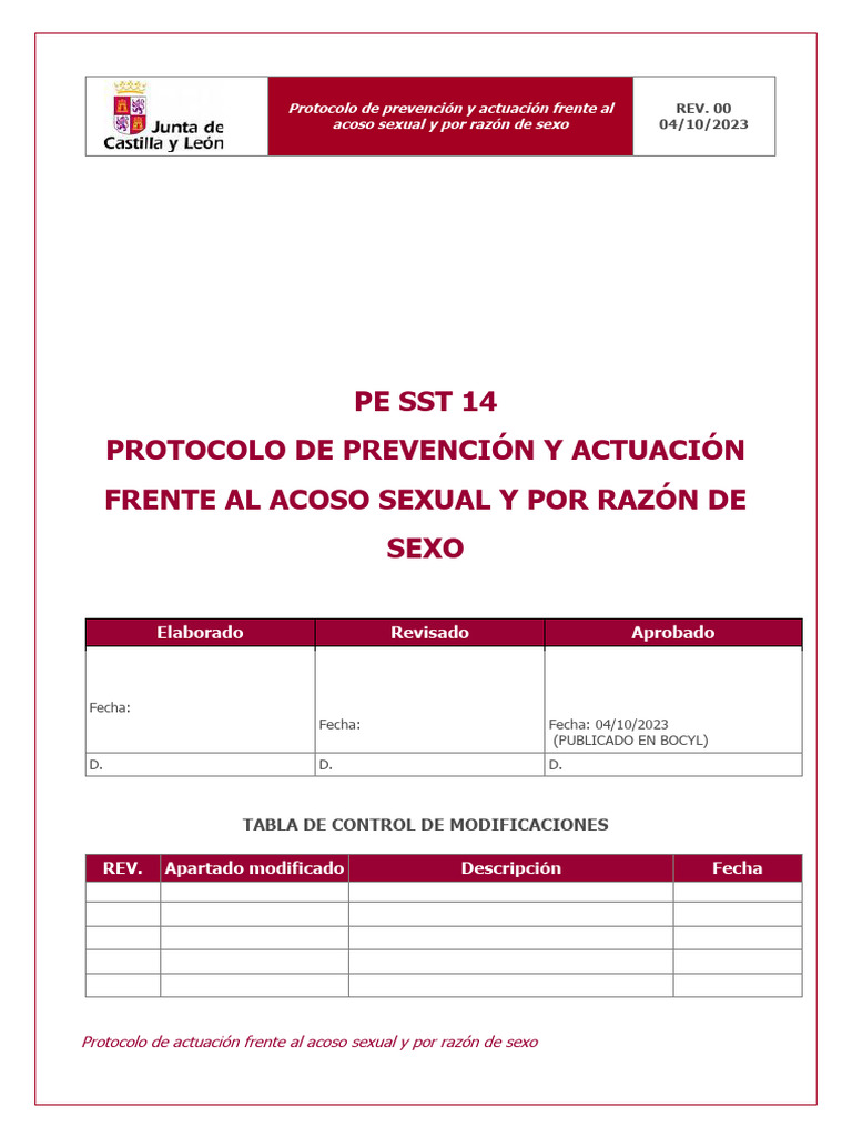 PE-SST-14 Protocolo de Prevención y Actuación Frente Al Acoso Sexual y Por Razón de Sexo | PDF