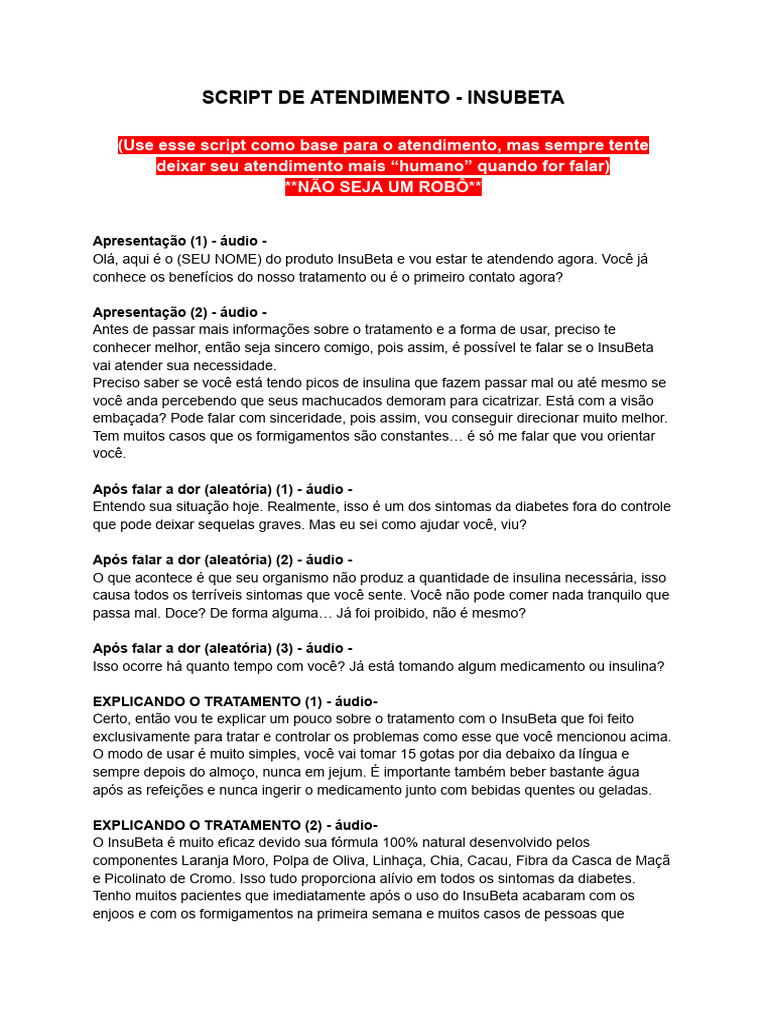 Script de Atendimento - Insubeta | PDF