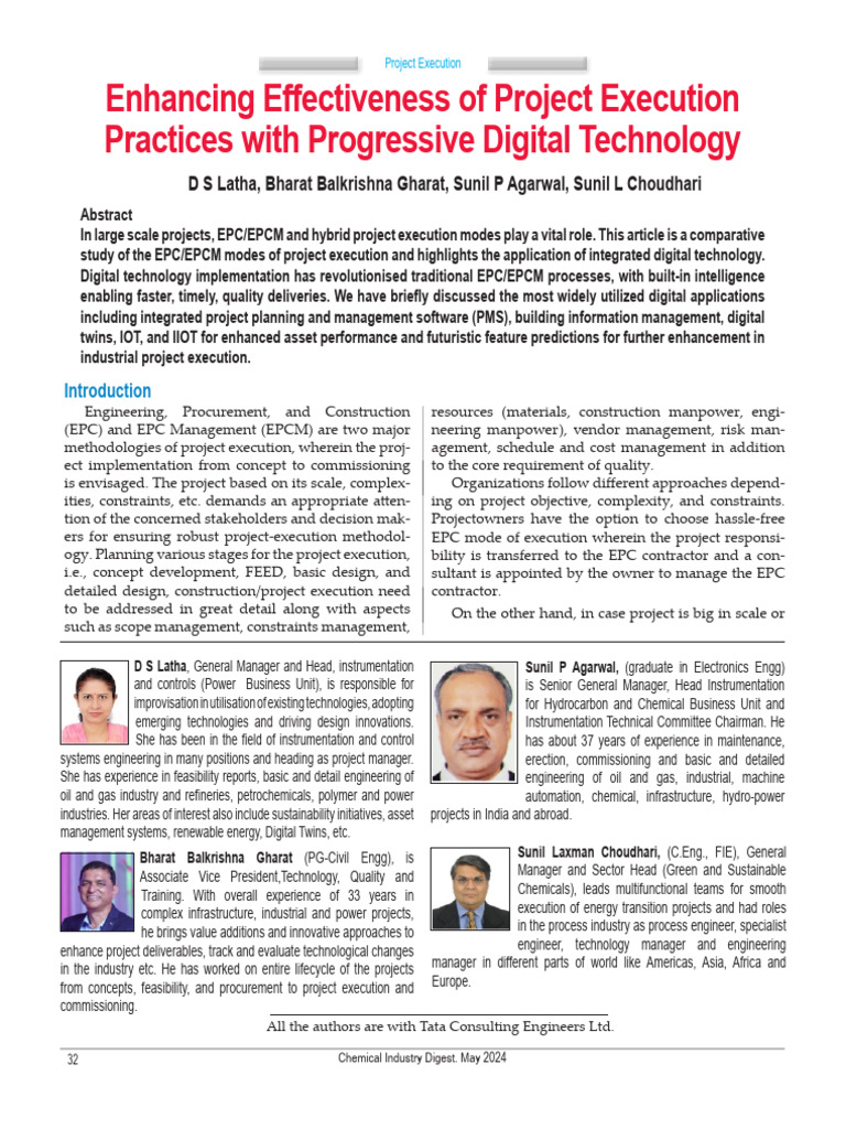 Enhancing Effectiveness of Project Execution Practices With Progressive Digital Technology | PDF ...
