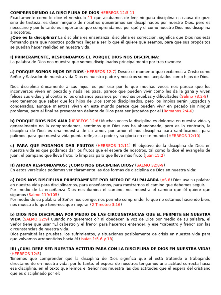 Comprendiendo La Disciplina de Dios Hebreos 12 | PDF | Dios ...
