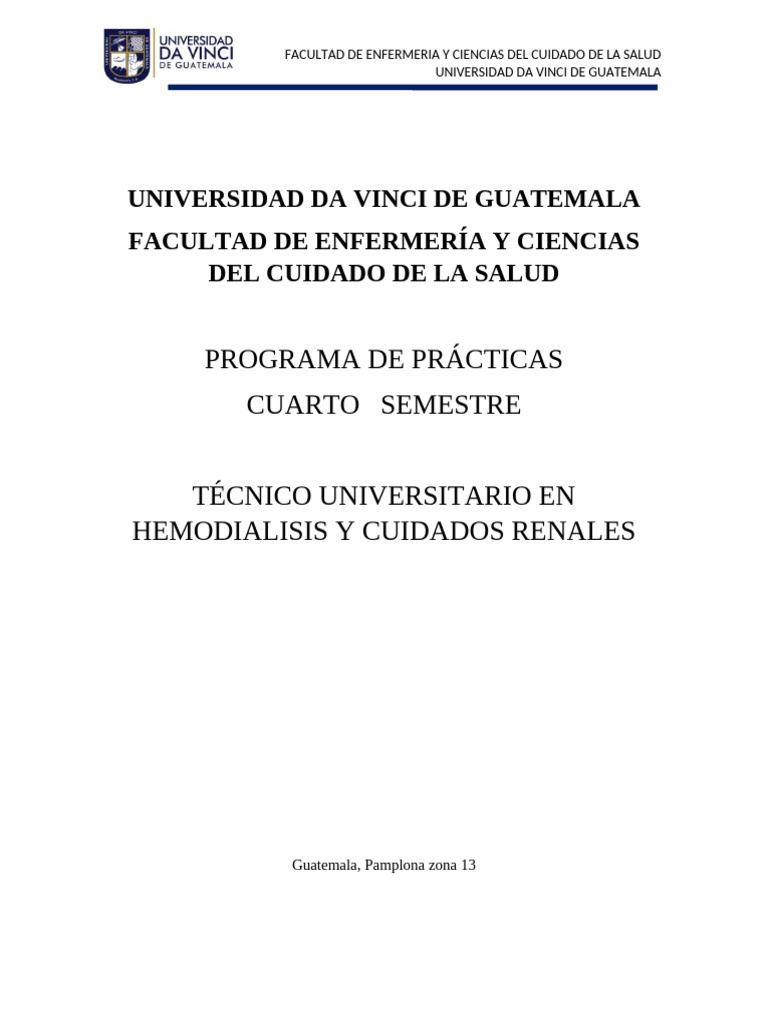 PROGRAMA DE PRACTICA CUARTO HEMODIALISIS | PDF