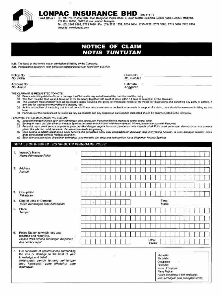 Notice of Claim Lonpac | PDF