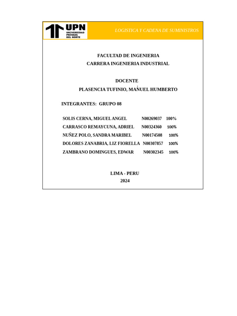 T1 - Logistica y Cadena de Suministros - Grupo 8 | PDF