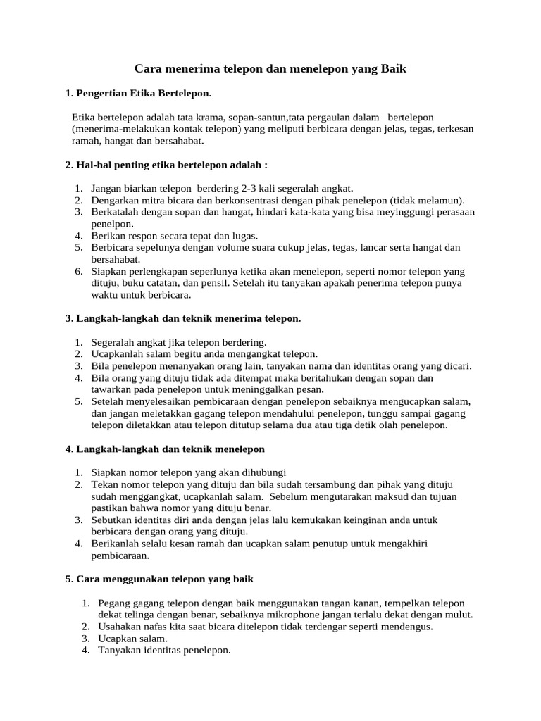 Cara Menerima Telepon Dan Menelepon Yang | PDF
