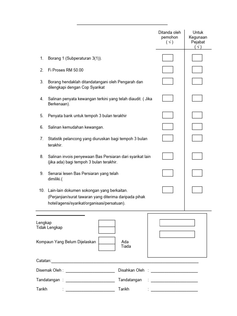 Senarai Semakan Permohonan Lesen Baru BP | PDF