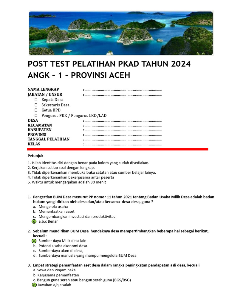 Bedah Post Test Pelatihan Pkad Tahun 2024-Angk 1 | PDF