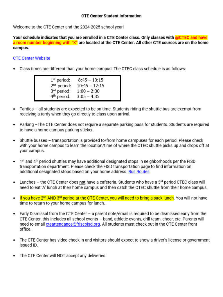 CTEC Student Information 2024-2025 | PDF