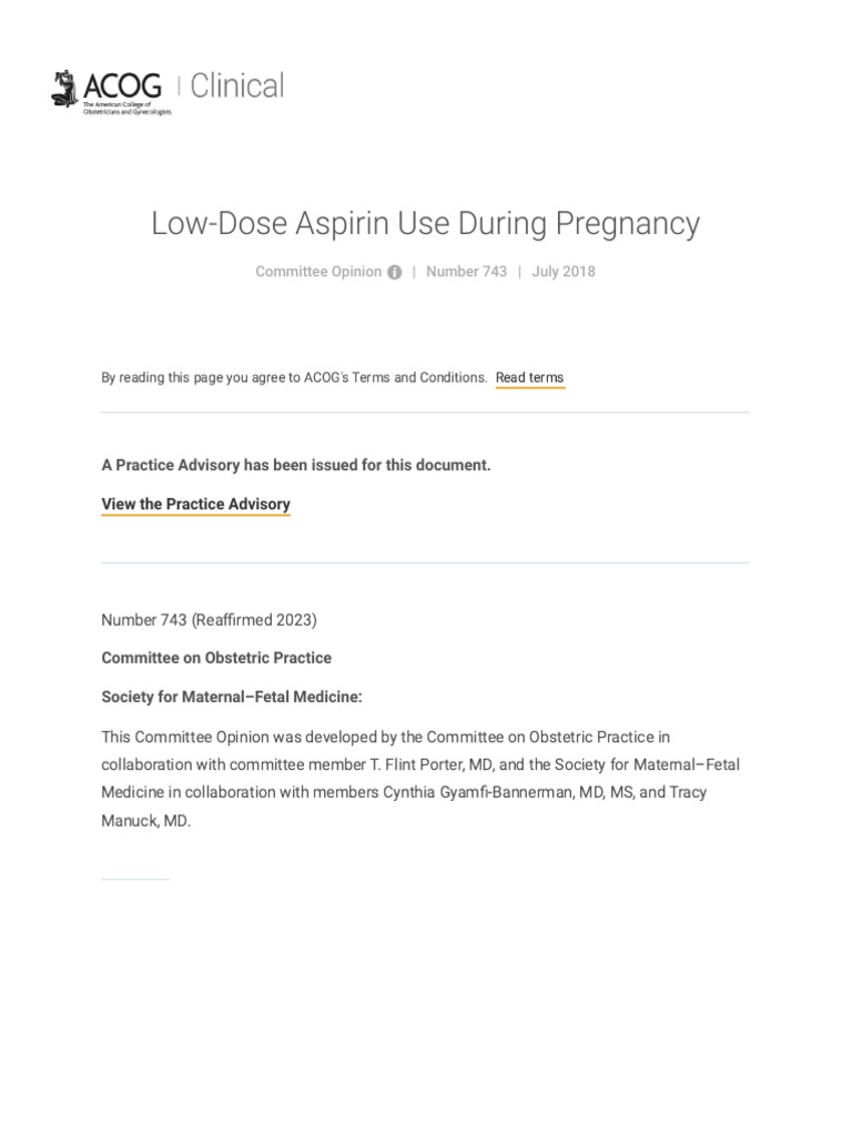 Low-Dose Aspirin Use During Pregnancy - ACOG | PDF | Aspirin | Self ...