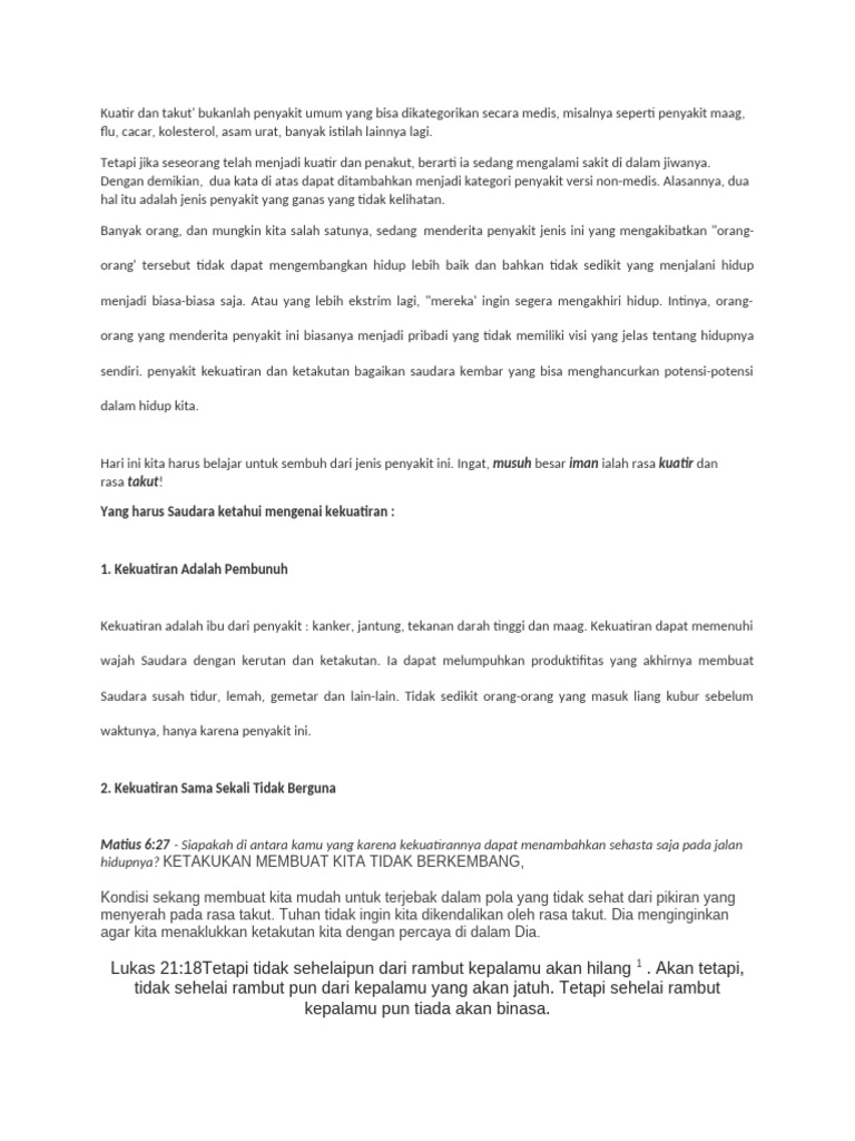 Devo Kuatir Dan Takut | PDF