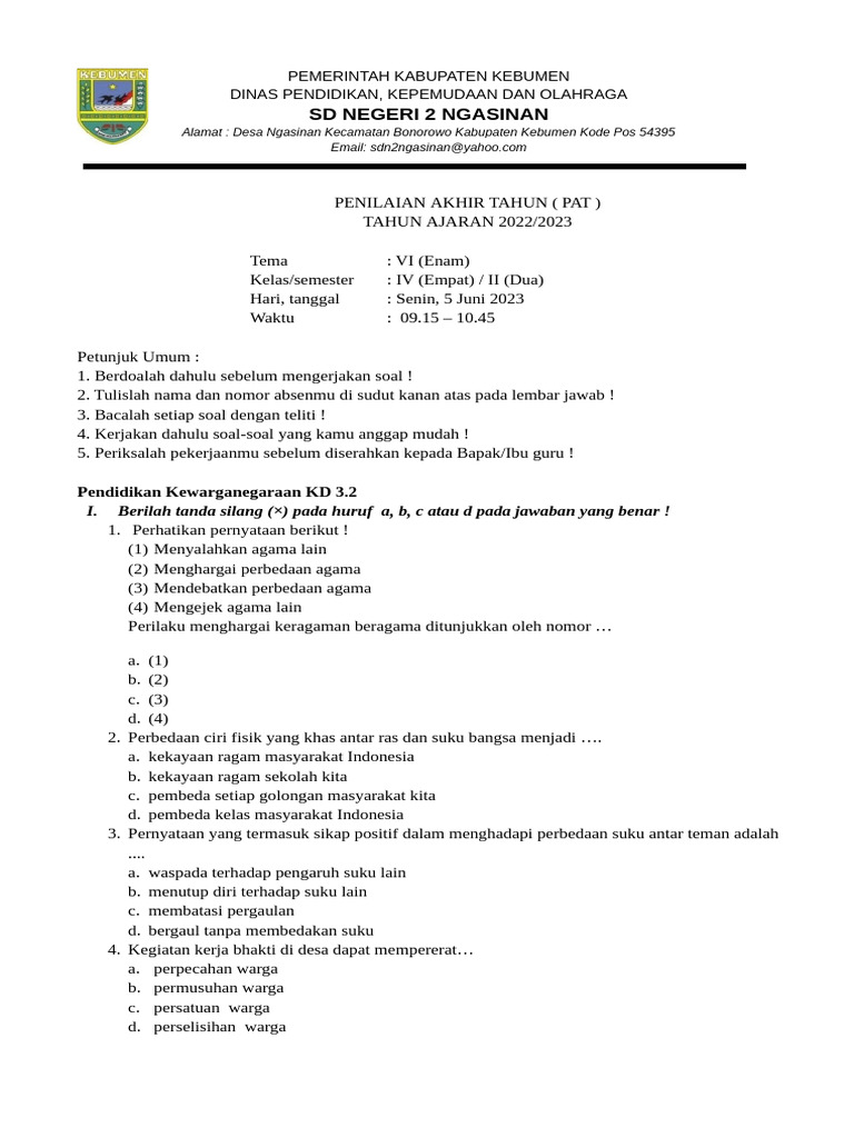 Soal Pat Tema 6 | PDF