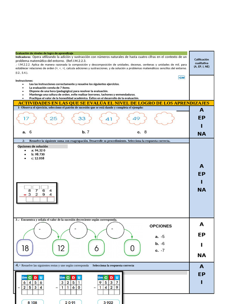 4to MATE EXAMEN 1 TRIMESTRE 2023-2024 (1) | PDF