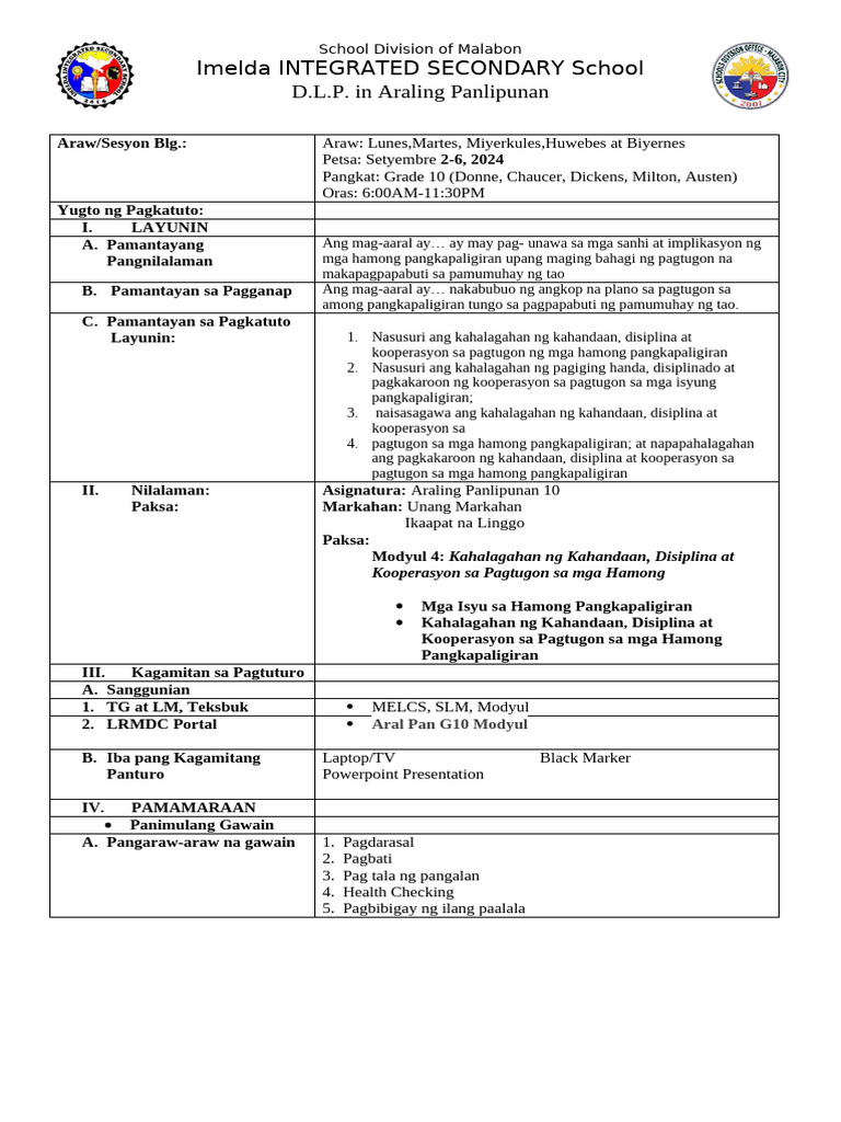 Gr.10 Apan DLP Wk. 4 q1 | PDF