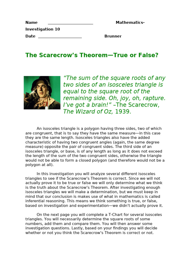 Scarecrows Theorem Math Investigation | PDF
