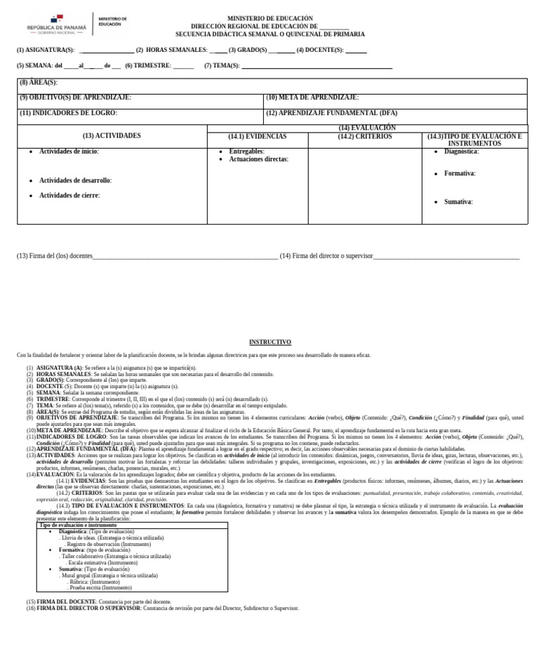 Formato - Planificación Semanal - Primaria y Premedia - Última Versión ...