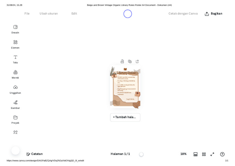 Beige and Brown Vintage Organic Library Rules Poster A4 Document ...