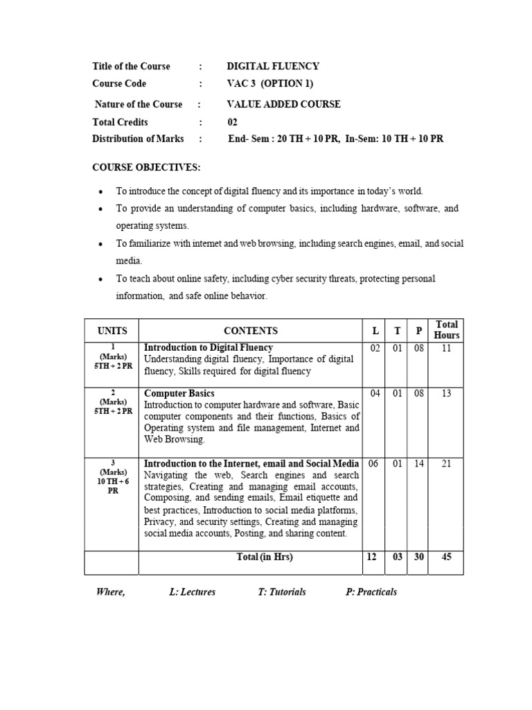 Digital Fluency Syllabus Option 1 | PDF