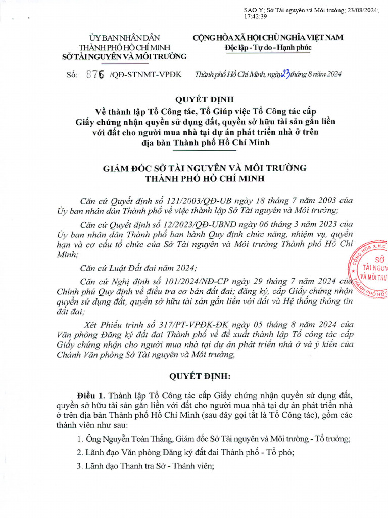 876-Q - signed-thanh lập tổ công tác, tổ giúp việc cấp GCN QSDD, QSHNO ...