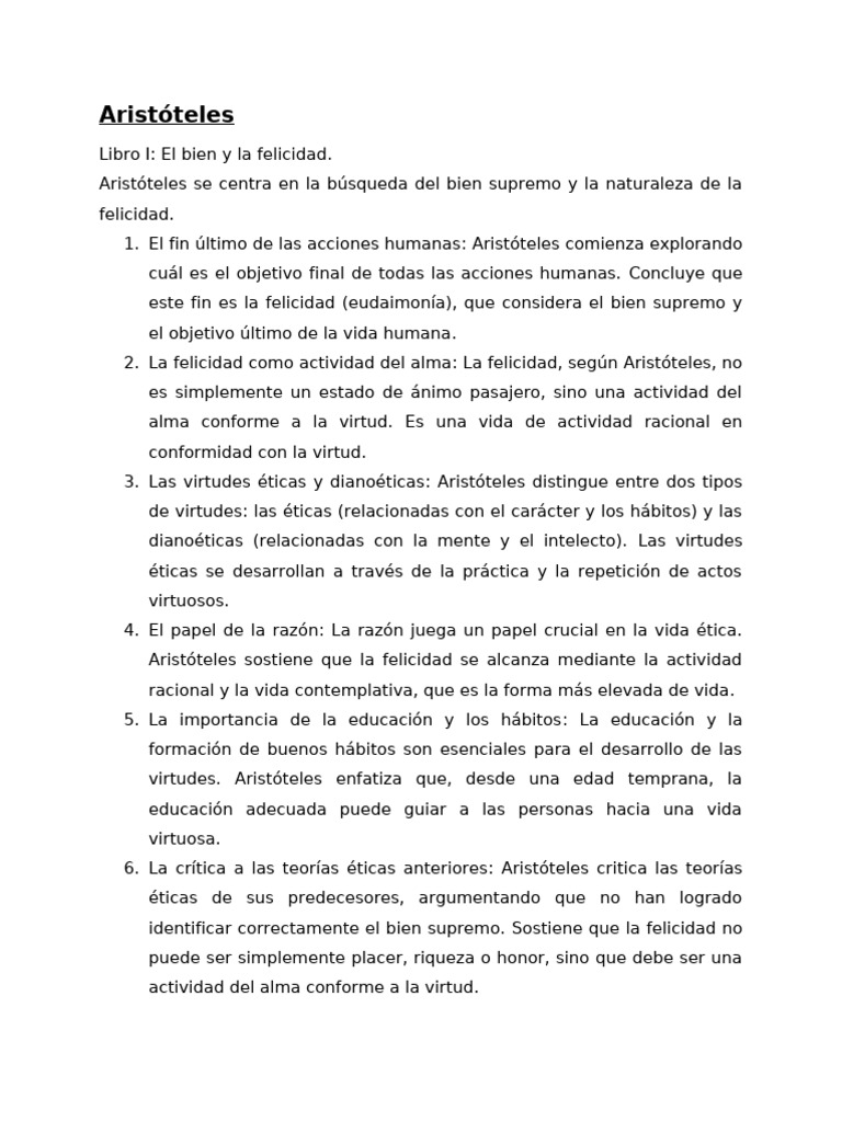 La Ética de Aristóteles: Virtud y Felicidad | PDF | Virtud | Política