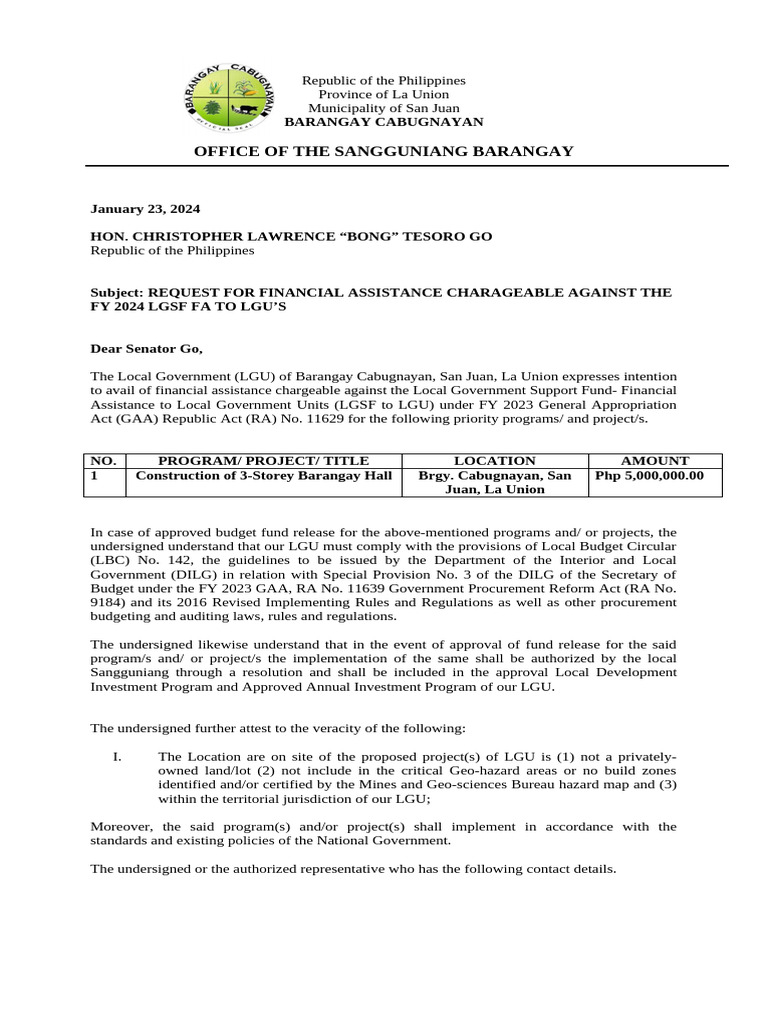 Request For Financial Assistance | PDF