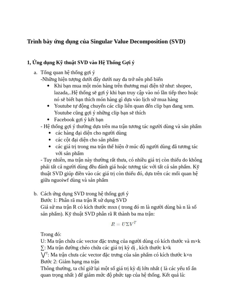 Trình Bày NG D NG C A Singular Value Decomposition | PDF