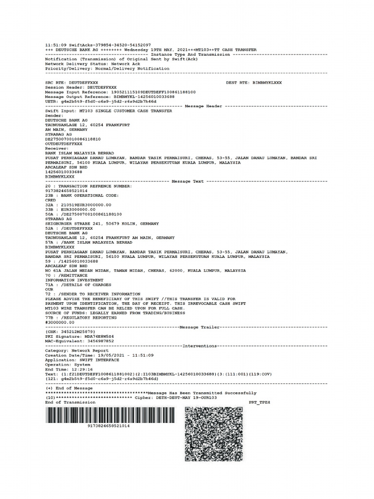 Deut Bankislammalaysiaberhad MT103 3M | PDF