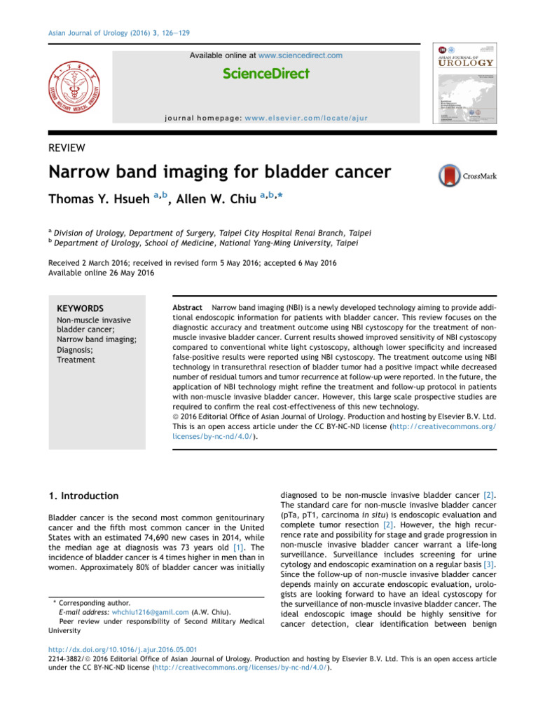 Narrow Band Imaging For Bladder Cancer: Sciencedirect | PDF