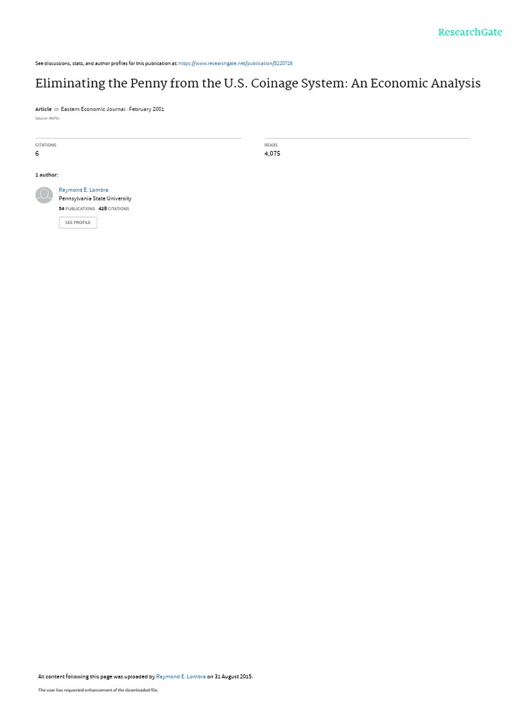 Eliminating The Penny From The US Coinage System A | PDF