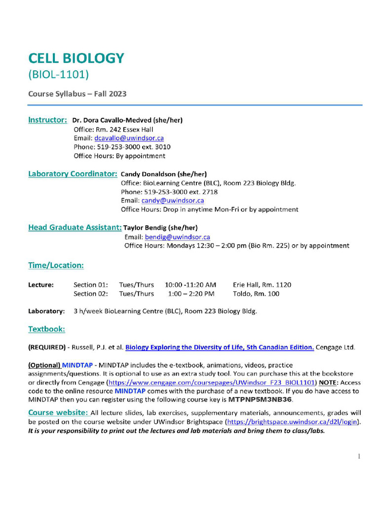 Cell Bio Syllabus | PDF