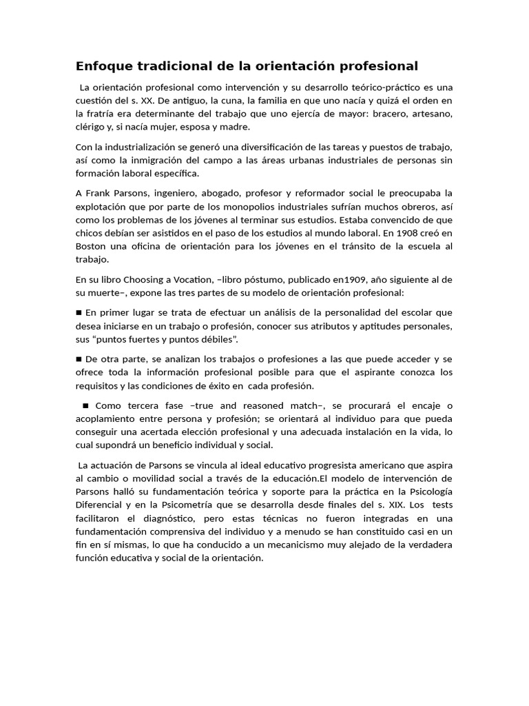 Enfoque Tradicional de La Orientación Profesional | PDF