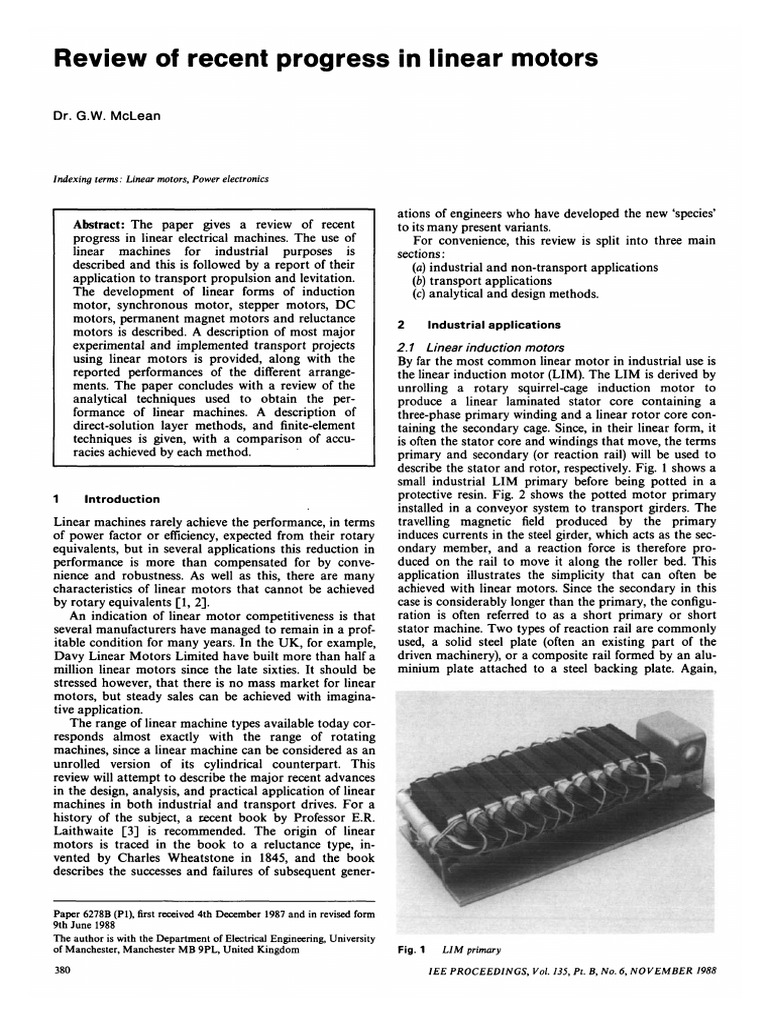 Review of Recent Progress in Linear Motors | PDF