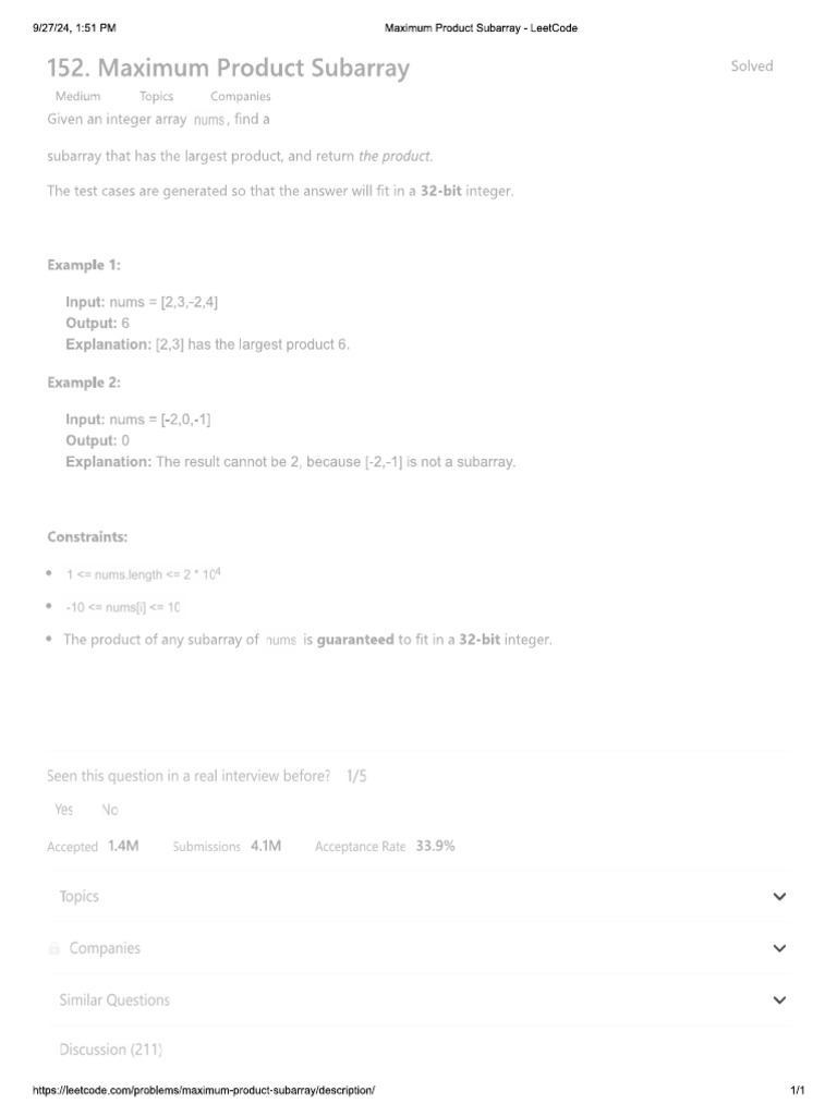 Maximum Product Subarray | PDF