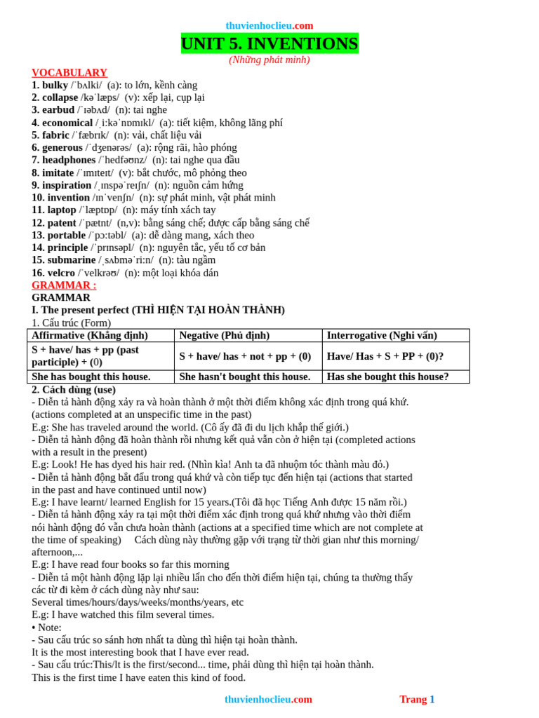 Grade 10 Global Unit 5 Inventions | PDF