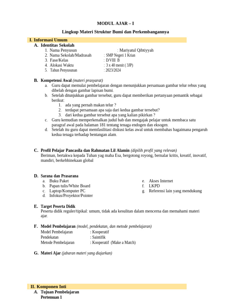 Modul Ajar Struktur Bumi | PDF