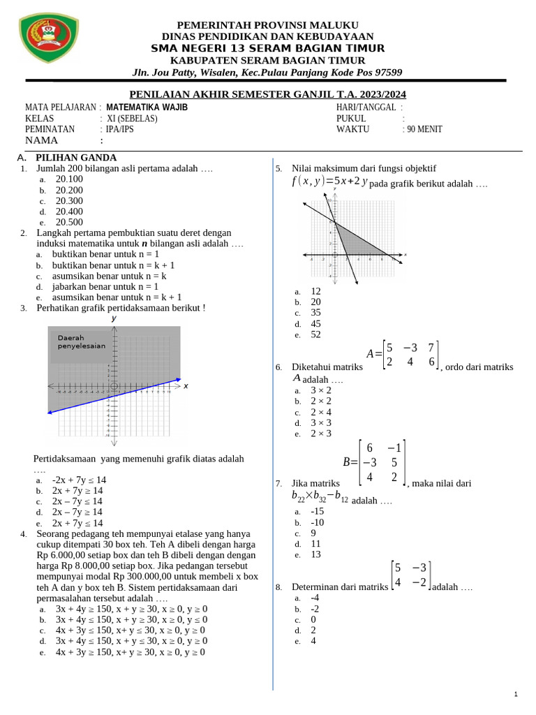 Soal Pas Matematika Wajib Kelas Xi K13 | PDF